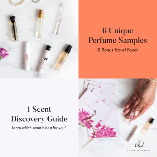 Infinite Scents Perfume Sampler Set for Women: 6 High-End Designer Perfumes + Deluxe Velvet Gift Pouch for Girlfriend, Wife, Mother