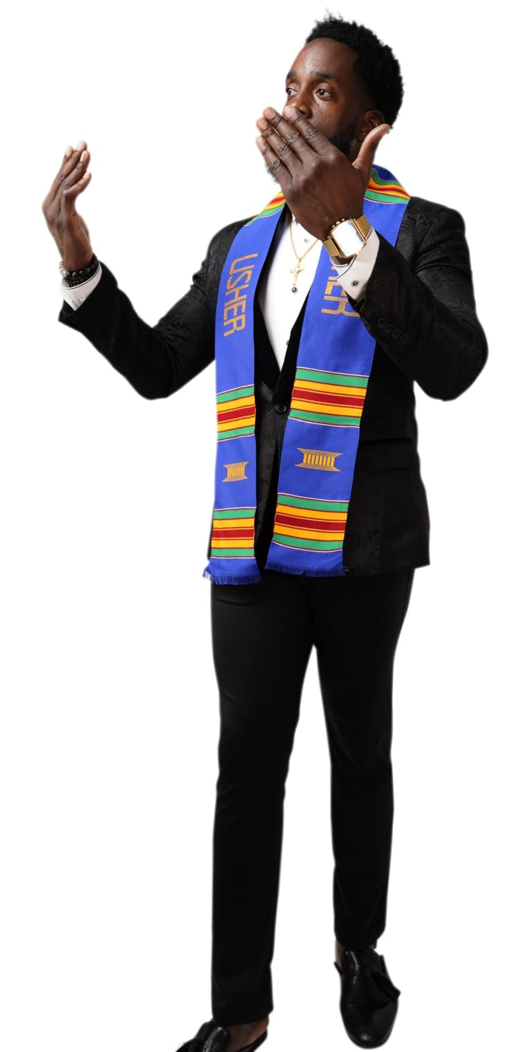 Dupsie's Usher Hand-woven Kente Cloth Stole/Sash. Blue