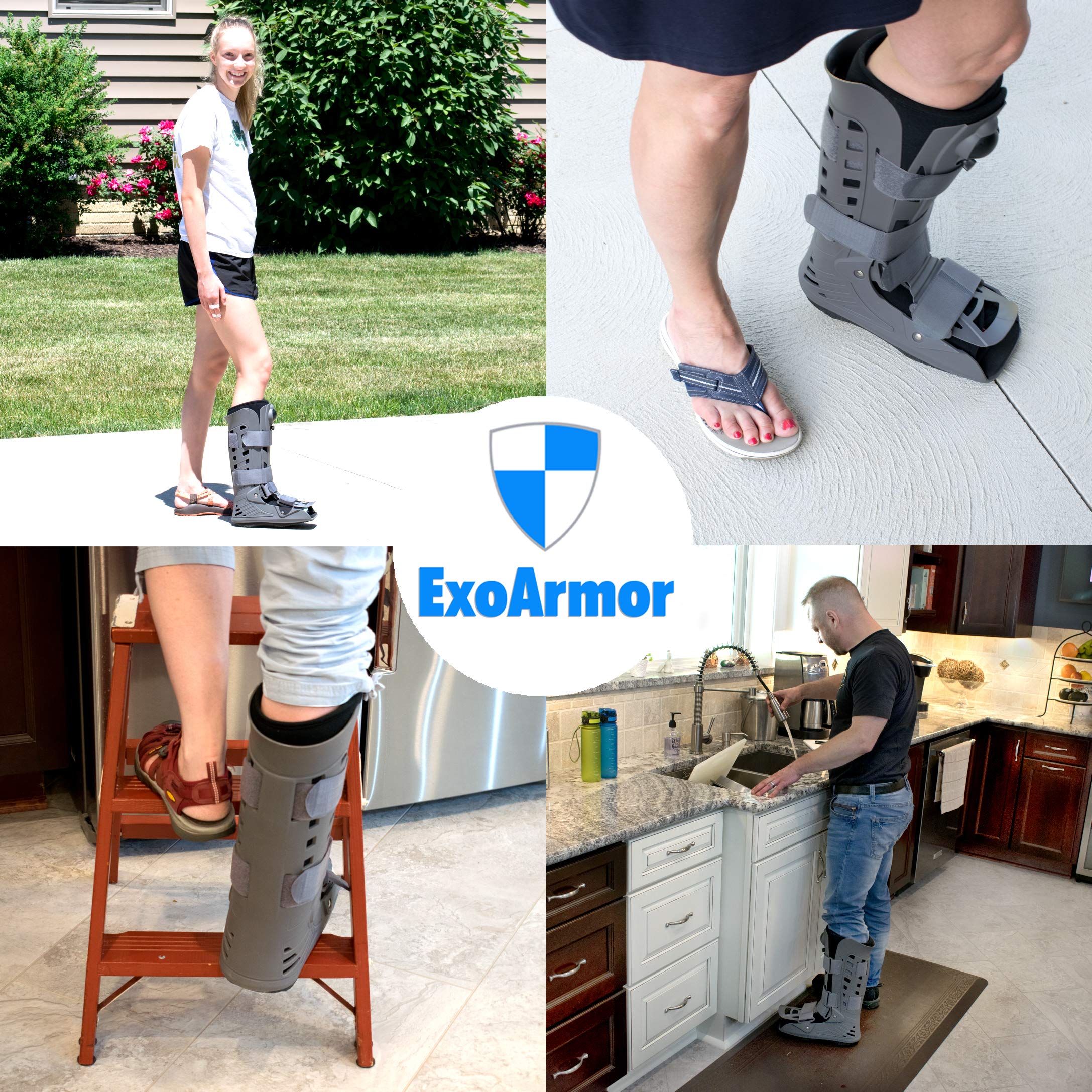 ExoArmor Walking Boot - Ultralight with in-Sole Air Pillow, Super Grip Tread and Inflatable Liner. Tall Rise (Small)