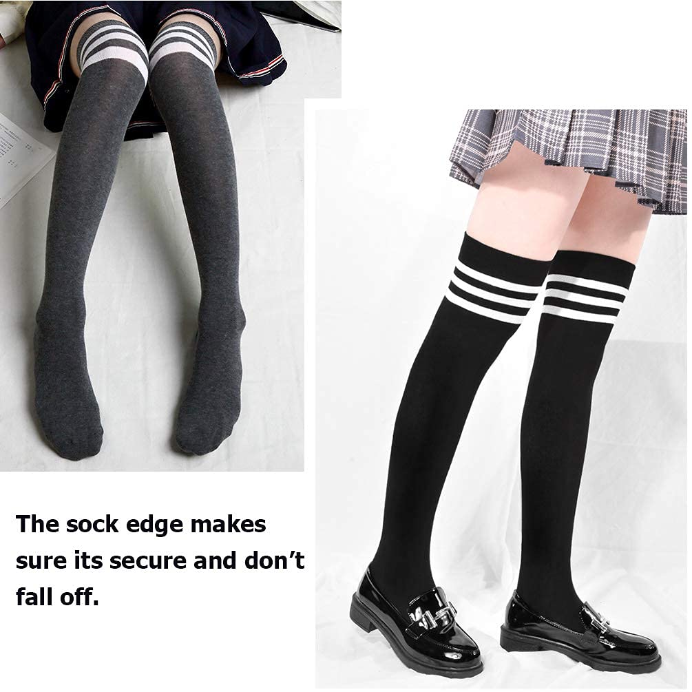 DRESHOW 3 Pairs High Thigh Socks Striped Over Knee Thin Tights Long Stocking Knee High Leg Warmer