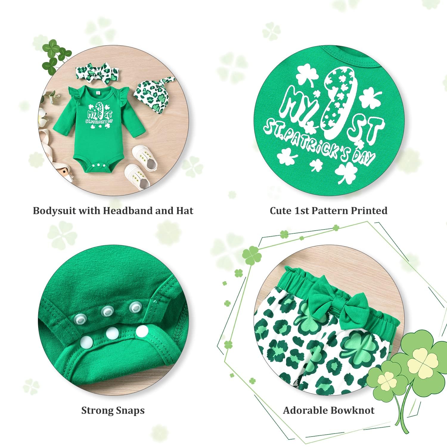 fioukiay 0-3 Months Baby Girls St. Patrick's Day Outfits Infant My 1st St. Patrick's Day Clothes (Green, 3 Months)