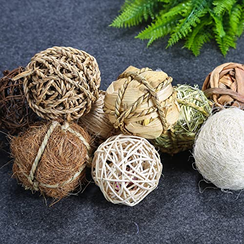 DAMPET Small Animals Play Balls, Chew Grass Balls & Rolling Chew Toys for Bunny, Improve Pets Dental Health for Rabbit, Chinchilla, Guinea Pigs, Hamsters, Gerbils, Rats, Mice (9 Pieces)