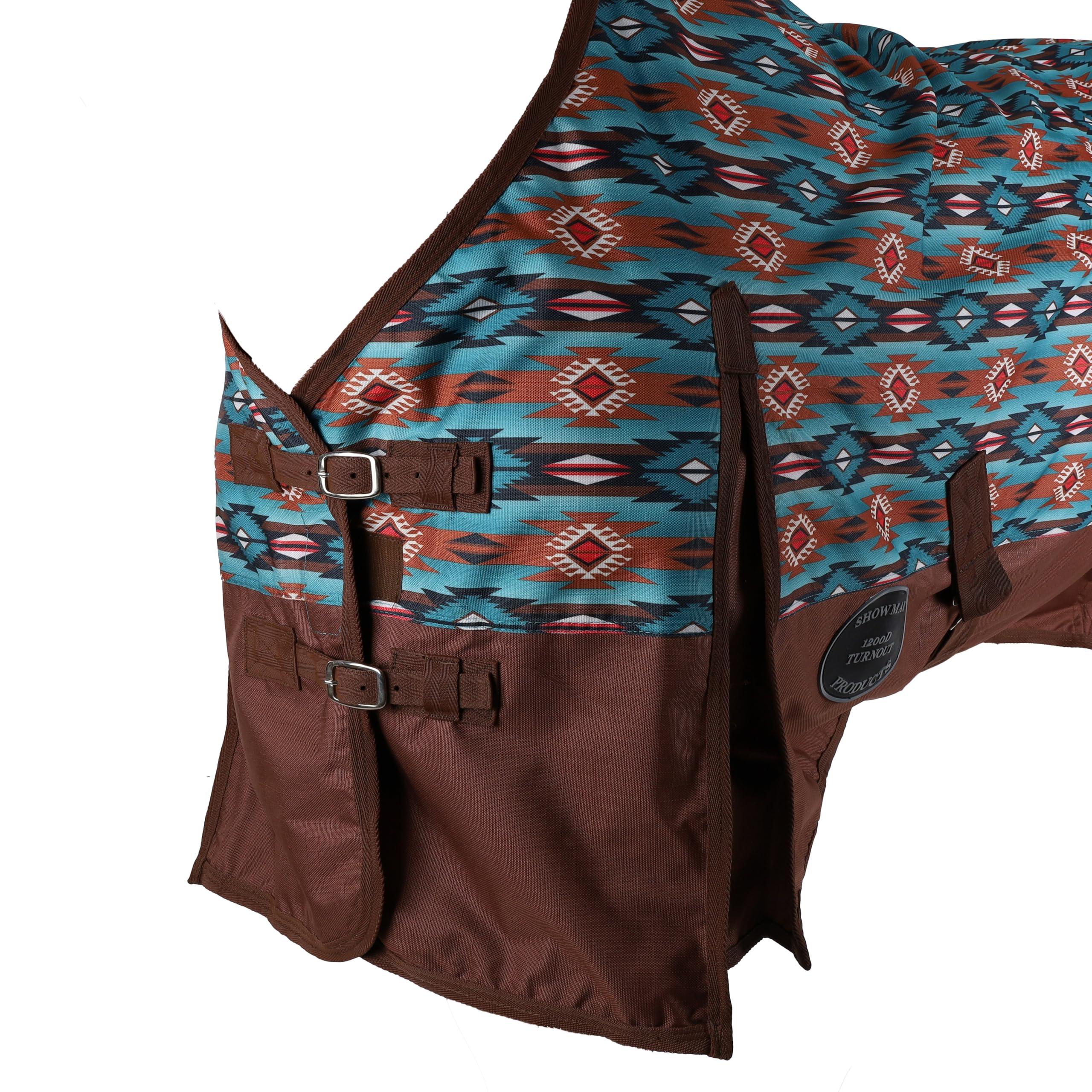 Showman Orange/Turquoise Southwest Print 1200D Turnout Horse Sheet (76)