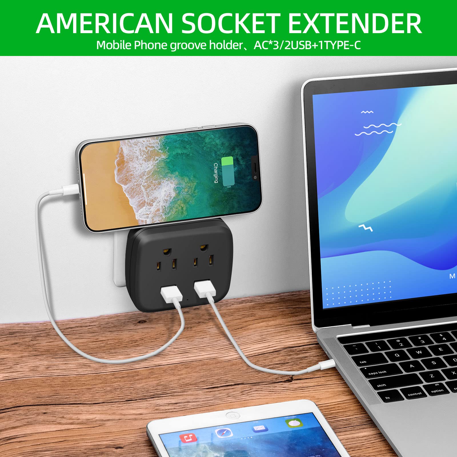 Extender with USB,Multi Plug Outlet Extender with 2 USB Wall Charger,Mini Multiple Power Expander for Dorm Essentials, Home, Office