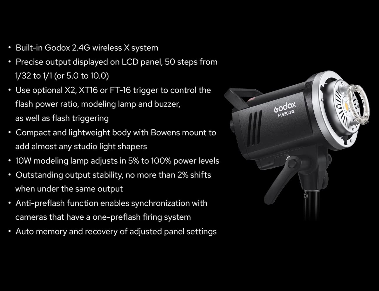 Godox MS300V 300W 2.4G Built-in Wireless Receiver Lightweight, Compact and Durable Studio Flash Bowens Mount and LED Modeling Lamp 110V