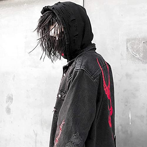 Seidarise Men's cyberpunk jacket black denim Jean Hip Hop Oversized Cropped Street wear Coat