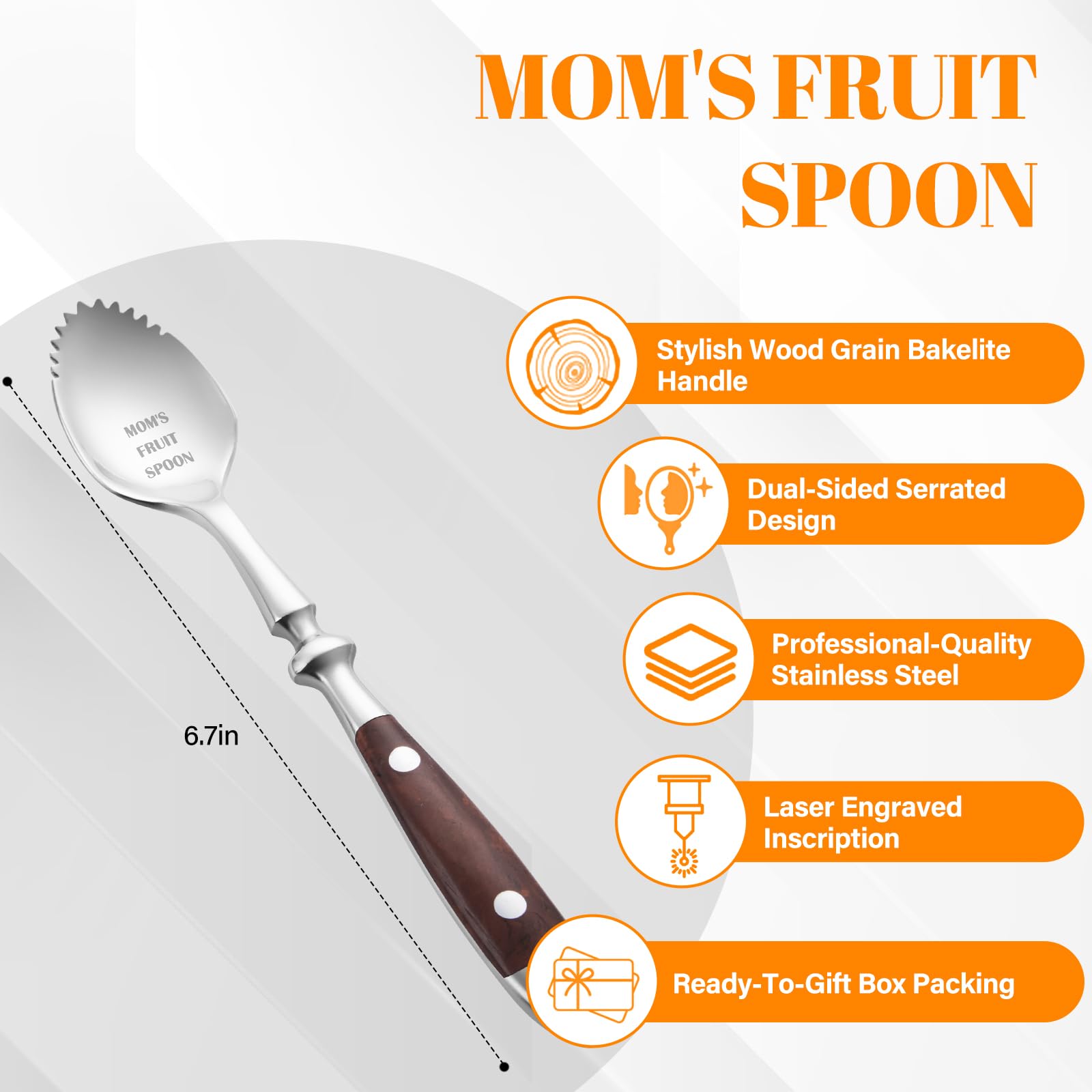 Mom’s Fruit Spoon-Mom Christmas Gifts from Daughter&Son,Serrated Grapefruit Spoon Birthday Gifts for Mom,Mother's Day Mom Gift from Daughter,Christma Thanksgiving Day Mom Grapefruit Spoon Gift