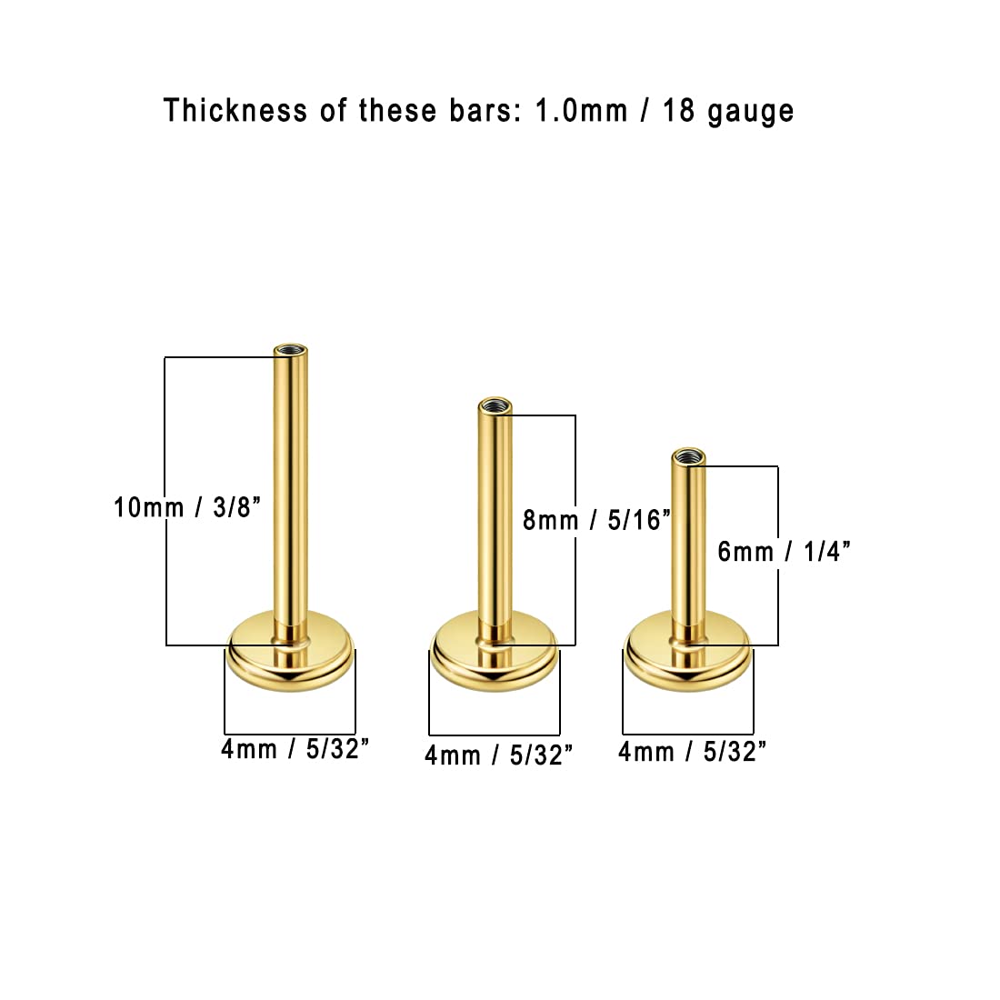 FANSING Tragus Piercing Jewelry Surgical Steel Earrings Gold Cartilage Stud Conch Helix Earrings Stud for Women Snake End with 18g 6mm 8mm 10mm Internally Threaded Post