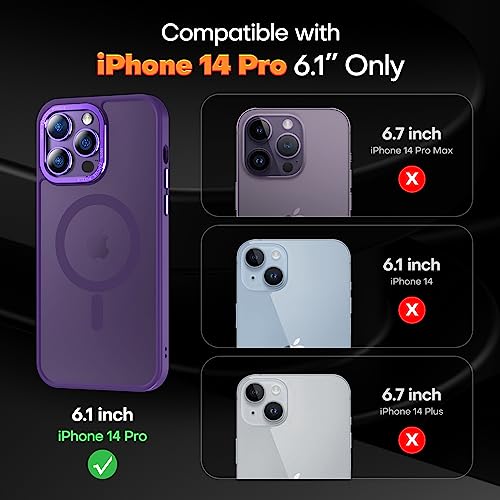 KISEN for iPhone 14 Pro Case Magnetic Compatible with MagSafe Slim Translucent Matte Phone Case Cover 6.1 inch, Deep Purple