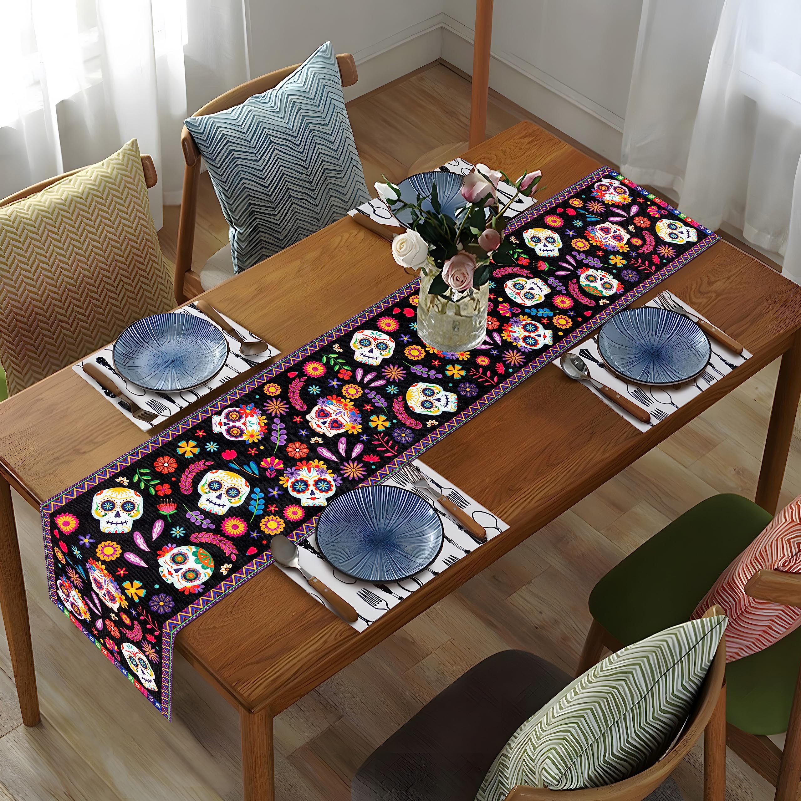 Dia De Los Muertos/Day of The Dead Decorations for Alter Table Runner Mexican Ofrenda Party Decor