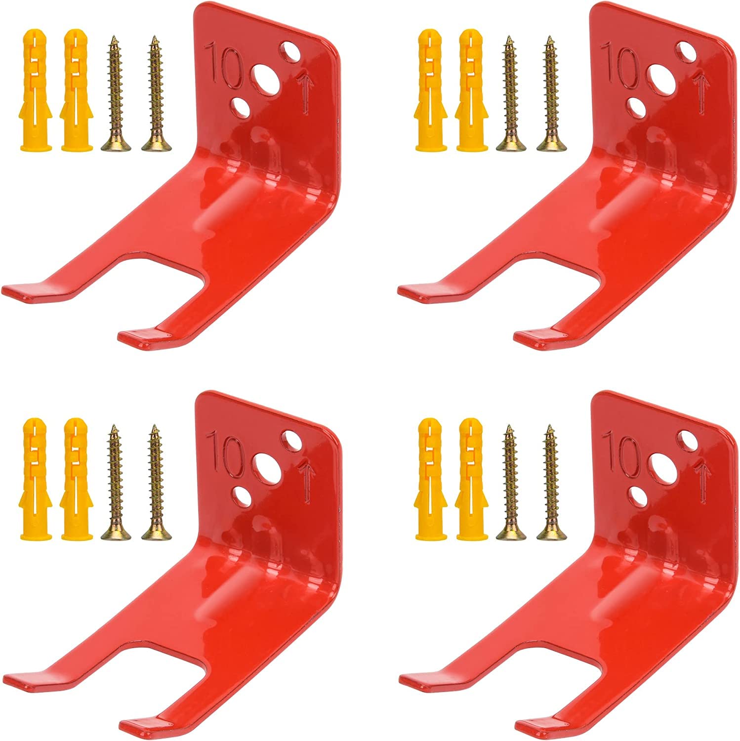 Fire Extinguisher Bracket, Fork Style Hanger for Fire Extinguishers Neck Under 1.1 inch, Wall Hook Bracket with Valve Body Slots, for 5lb-15lb Dry and Water Extinguishers (Red, 4 Pack)