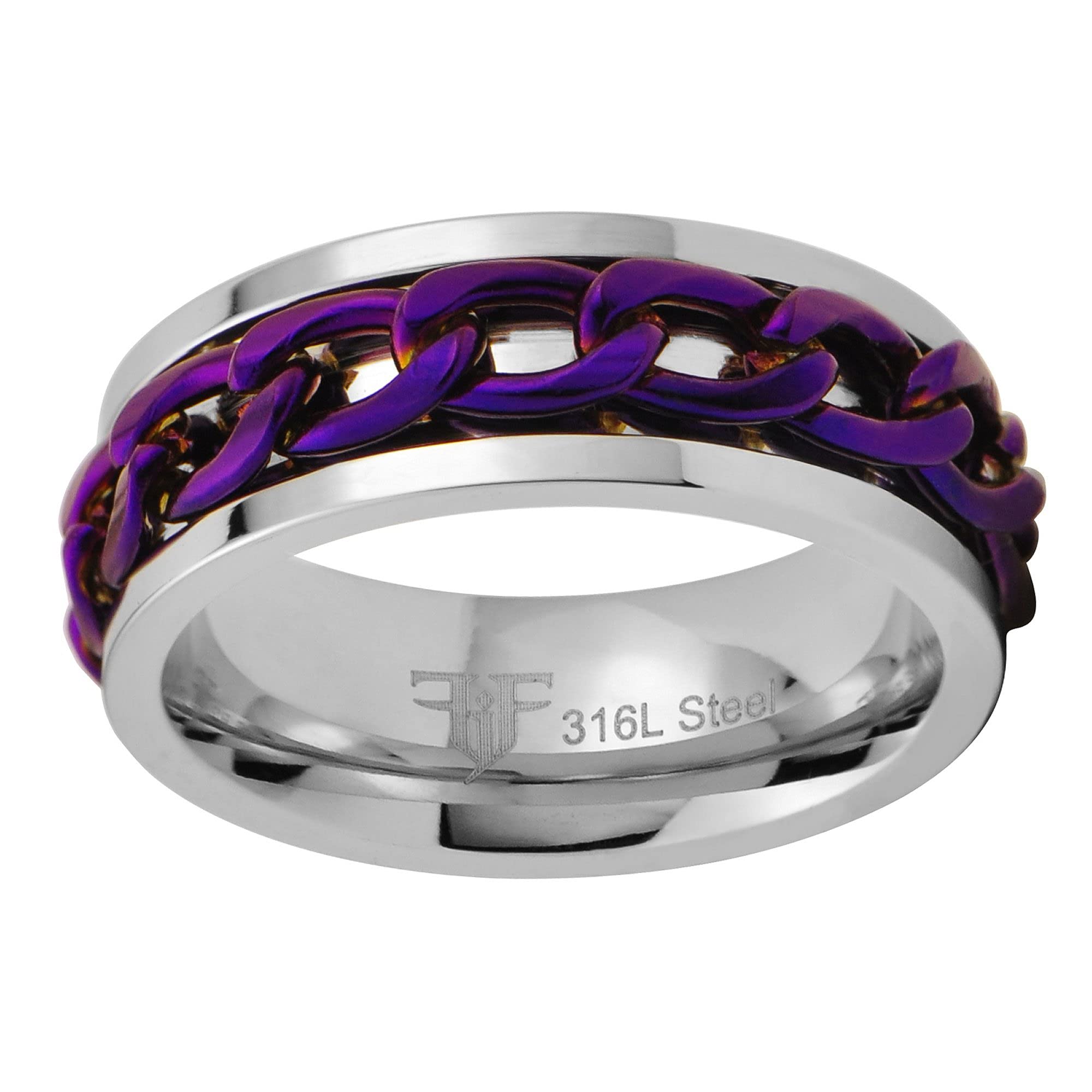 Fantasy Forge Jewelry Purple Chain Spinner Ring Womens Mens Stainless Steel Meditation Anti Anxiety Band Sizes 5-17 (14)
