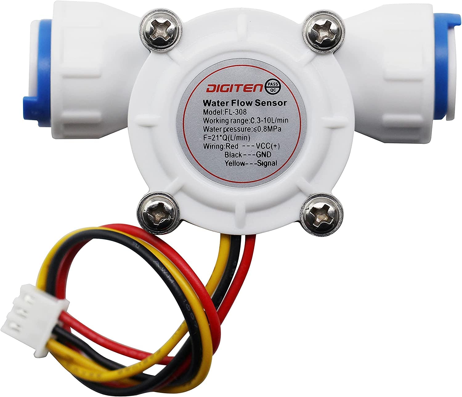 DIGITEN G3/8" Quick Connect Hall Effect Sensor Water Flow Sensor Food-Grade Flowmeter Water Flow Counter Meter 0.3-10L/min - Arduino, Raspberry Pi, and Reverse Osmosis Filter Compatible