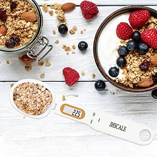 JHSCALE Spoon Scale,Electronic Food Scale 500g/0.1g Weighing for Grams and OZ,Digital Kitchen Scale with Handle Grip and Spout for Coffee Power,Pills,Tea,Flour,Oil,Baking (White)