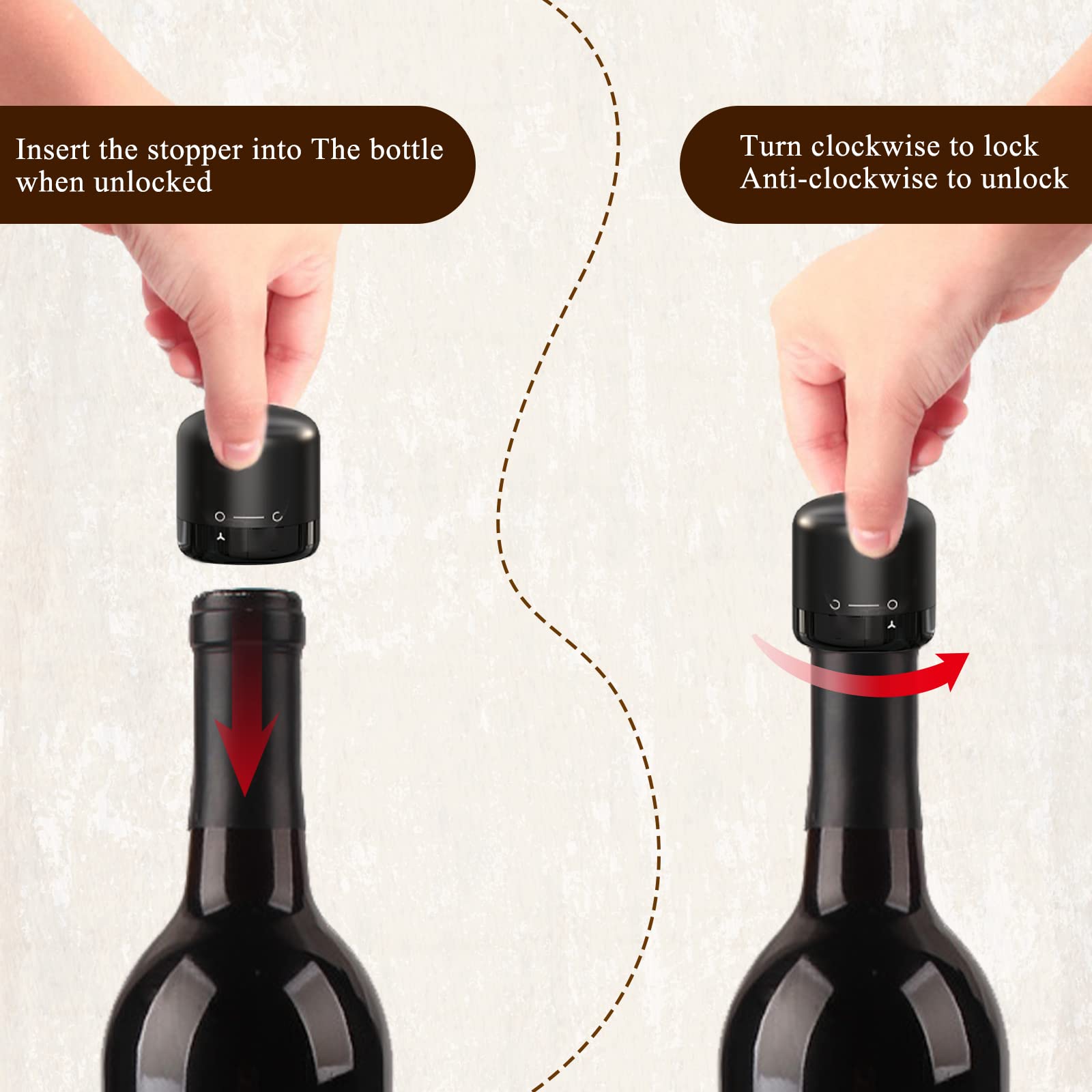 Loboo Idea Silicone Wine Stoppers For Wine Bottles, Wine Saver Stoppers (6pcs/box, Black)