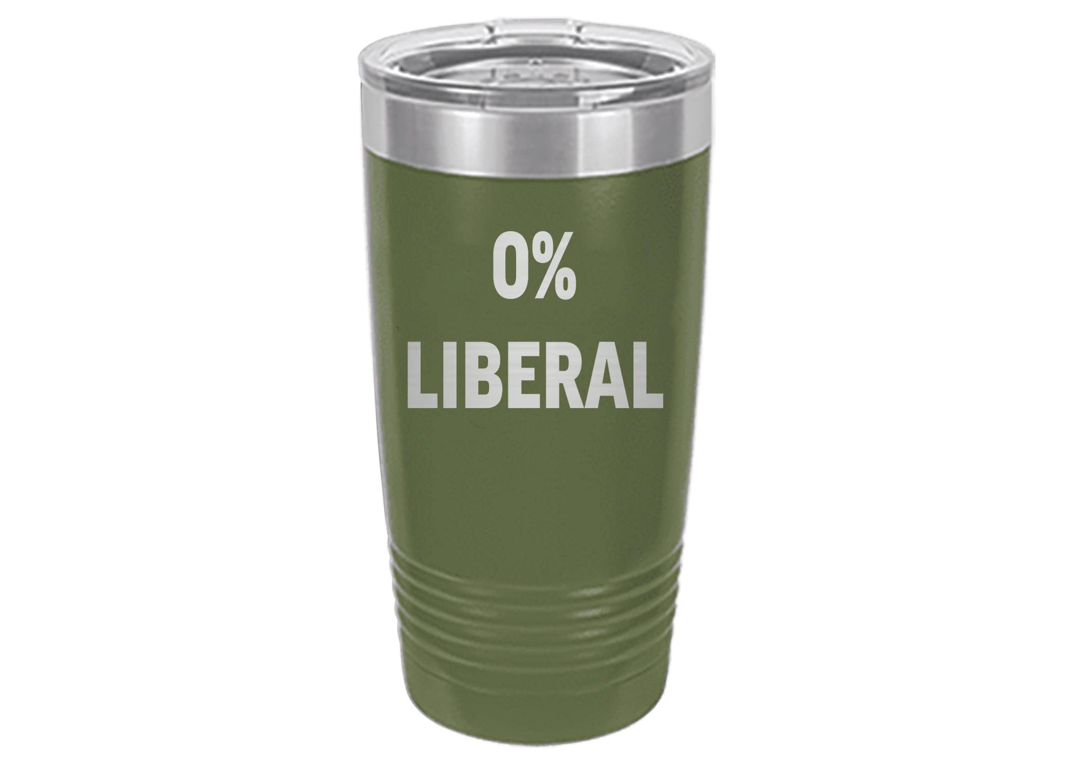 Funny Sarcastic Warning 0% Liberal 20 Ounce Large Stainless Steel Travel Tumbler Mug Cup Gift For Conservative Or Republican Political Novelty (Green)