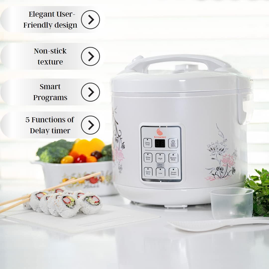 KOSMIKO Rice Cooker 20 Cup Cooked (10 Cup Uncooked)– Instant Pot Vegetable Steamer for Kitchen – Multipurpose Food Steamer for Rice, Meat, Veggies – Easy to Use and Elegant Design – Programable