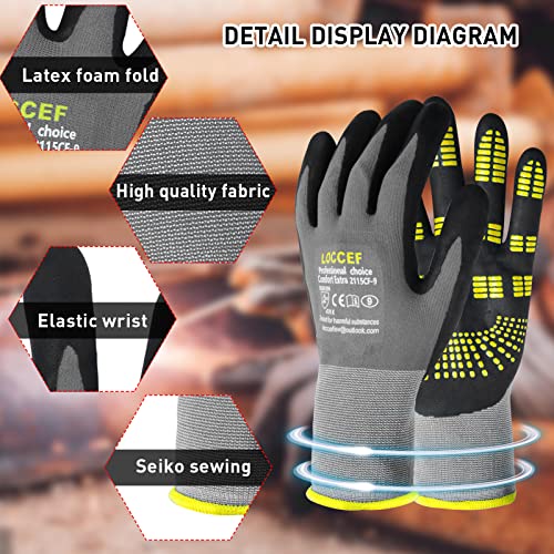 LOCCEF Endurance Knit Work Gloves MicroFoam Nitrile Coated-6 Pairs,Tacky Dot Grip, Multi Purpose,Micro-Foam Gloves(8-M)