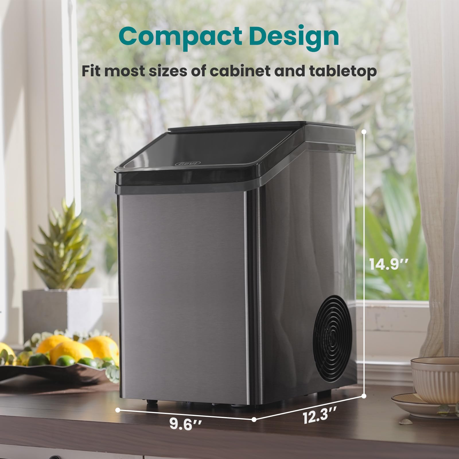 Gevi KNOVA Gemi Nugget Ice Maker, Crushed Ice Makers Countertop with Self-Cleaning, Pellet Ice Machine for Home Kitchen Party, Sleek Stainless Steel Housing (Gray)