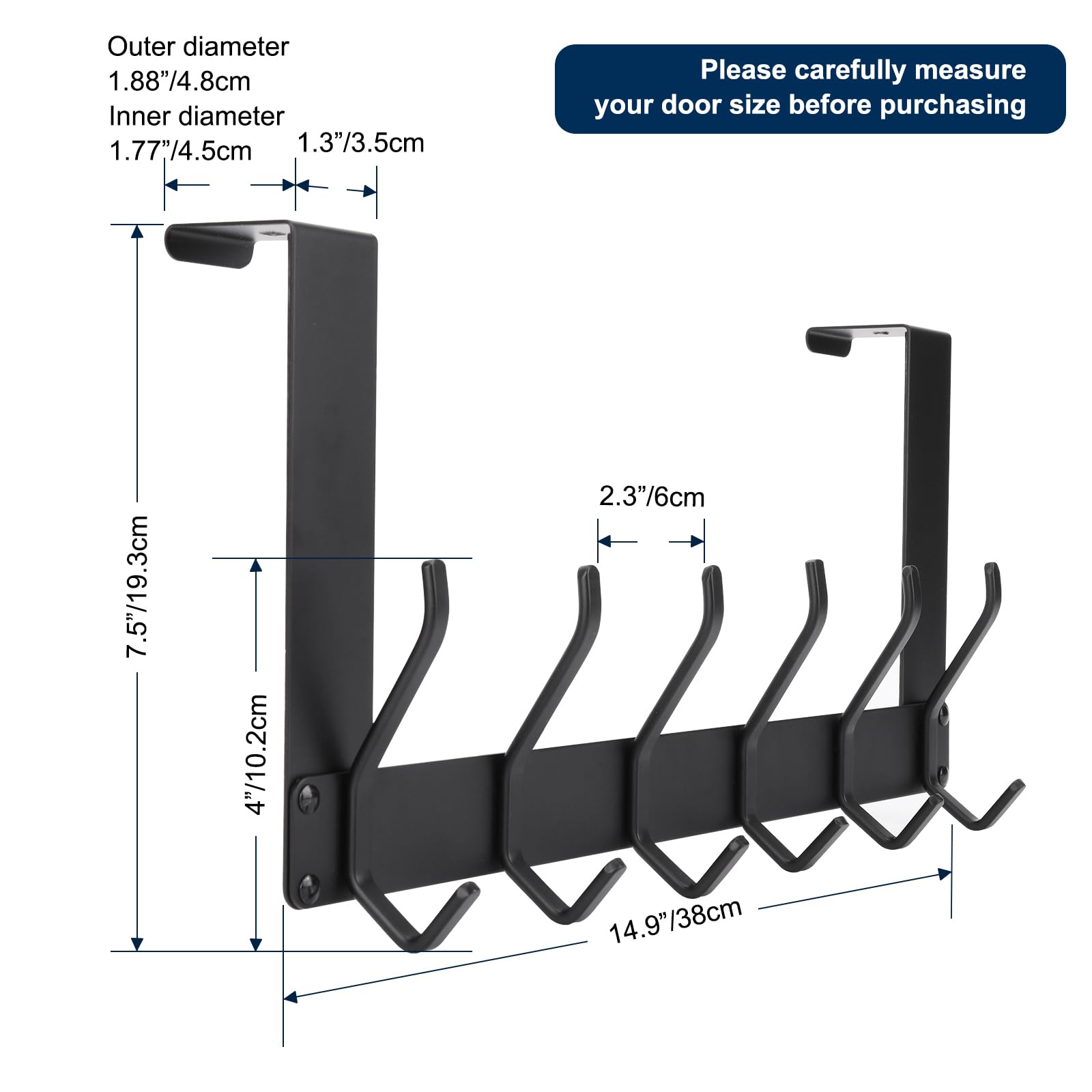 DAJIANG Over The Door Hook, Heavy Duty Over Door Hanger Holder for Coat Robe Hat Clothe Towels Hanging, Bathroom Organizer Towel Rack 12 Hooks (Black, 12 Hook)