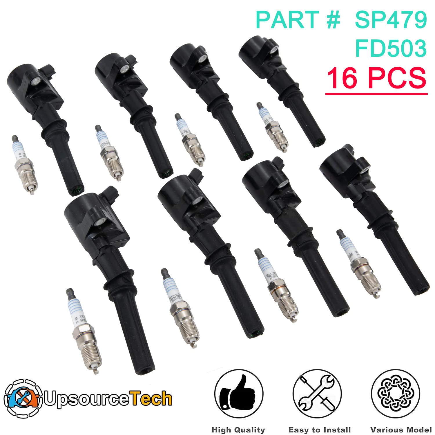 DG508 Ignition Coil Pack & SP479 Spark Plugs compatible with Ford 5.4L V8 F-150 E-150 E-150 E-350 E-450 EXPEDITION EXCURSION MERCURY EXPLORER F-250 F350 SUPER DUTY Set of 8