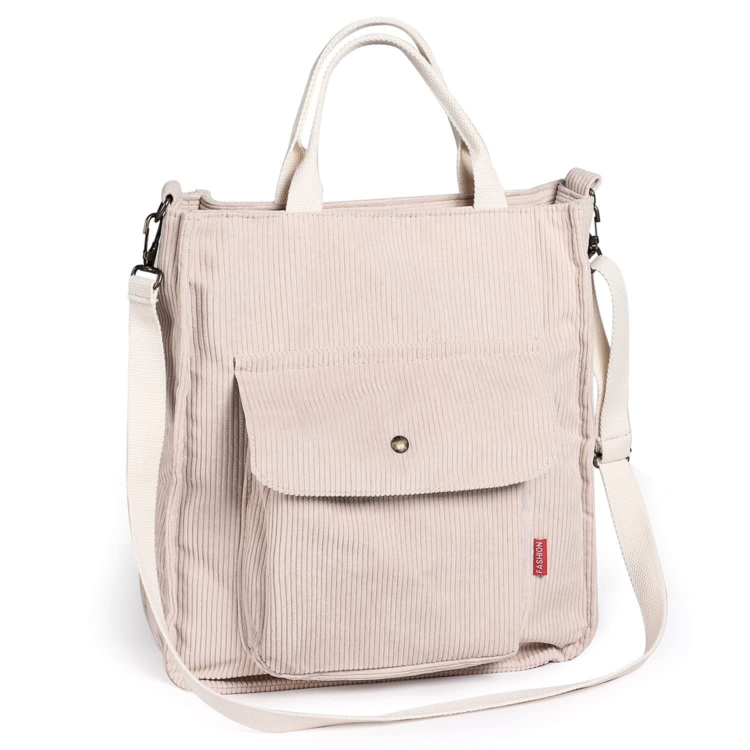 Etercycle Crossbody Bag for Women, Corduroy Tote Bag Casual Shoulder Handbags Big Capacity Shopping Bag with Zipper and Outer Pocket (Beige)