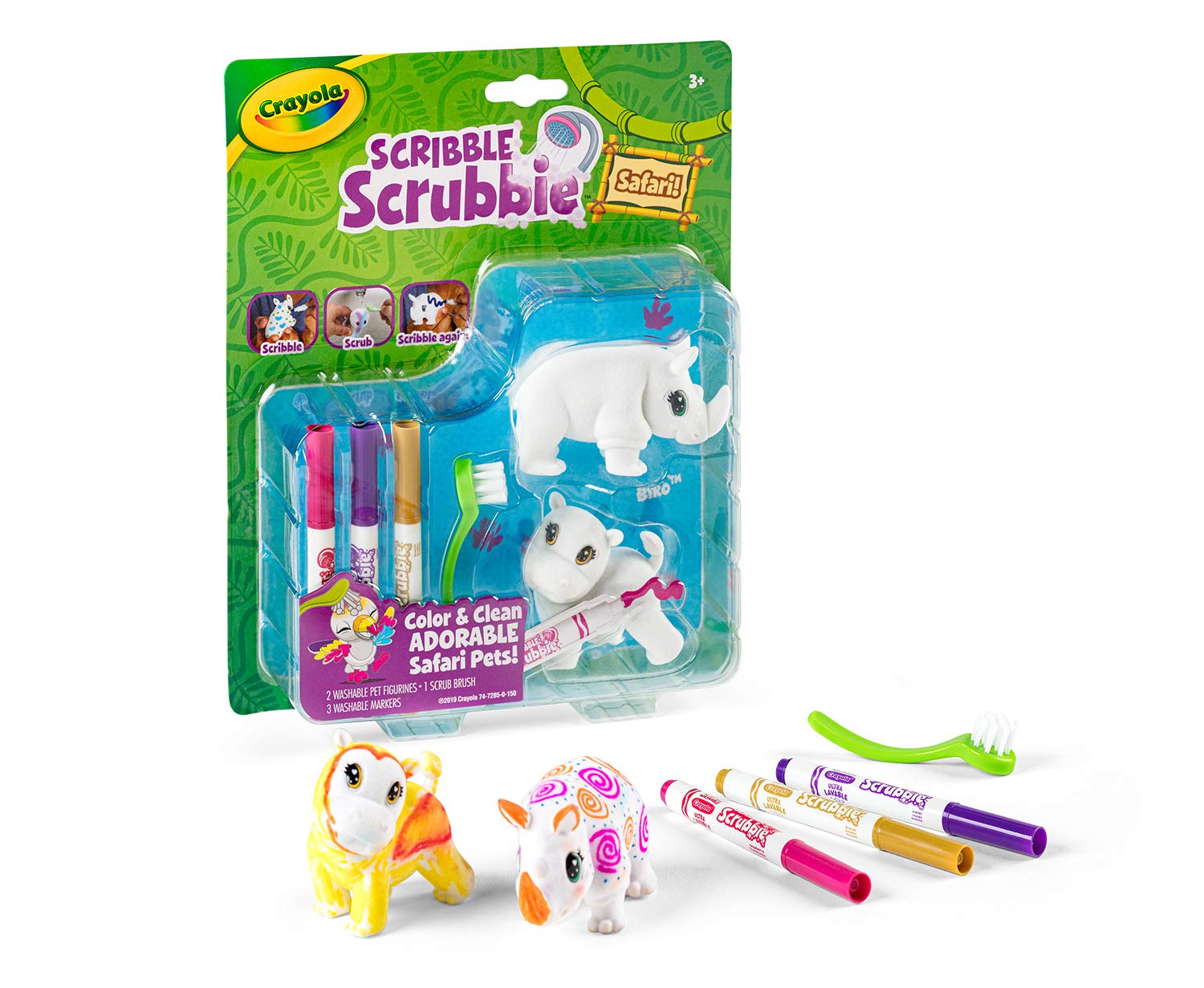 Crayola Scribble Scrubbie Safari Animals, Rhino and Hippo, 2 Count, Creative Toy, Gift for Kids, Age 3, 4, 5, 6