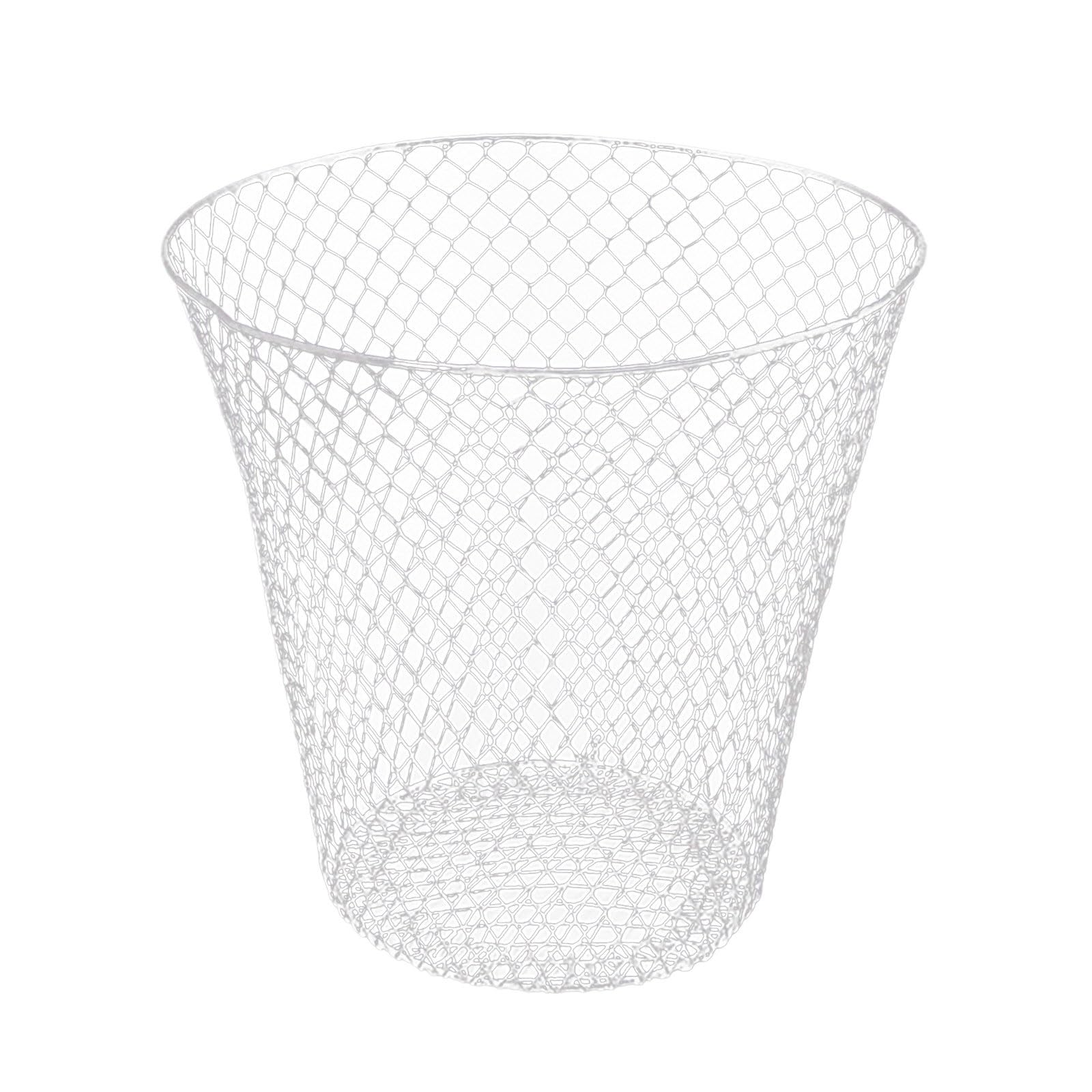 Generic Wire Mesh Round Waste Basket, 9in Lightweight Trash Can Open Top Wastebasket Recycling Bins Desk Office School Garbage Cans Home Essential & Custom Storage Carrier (1, White)