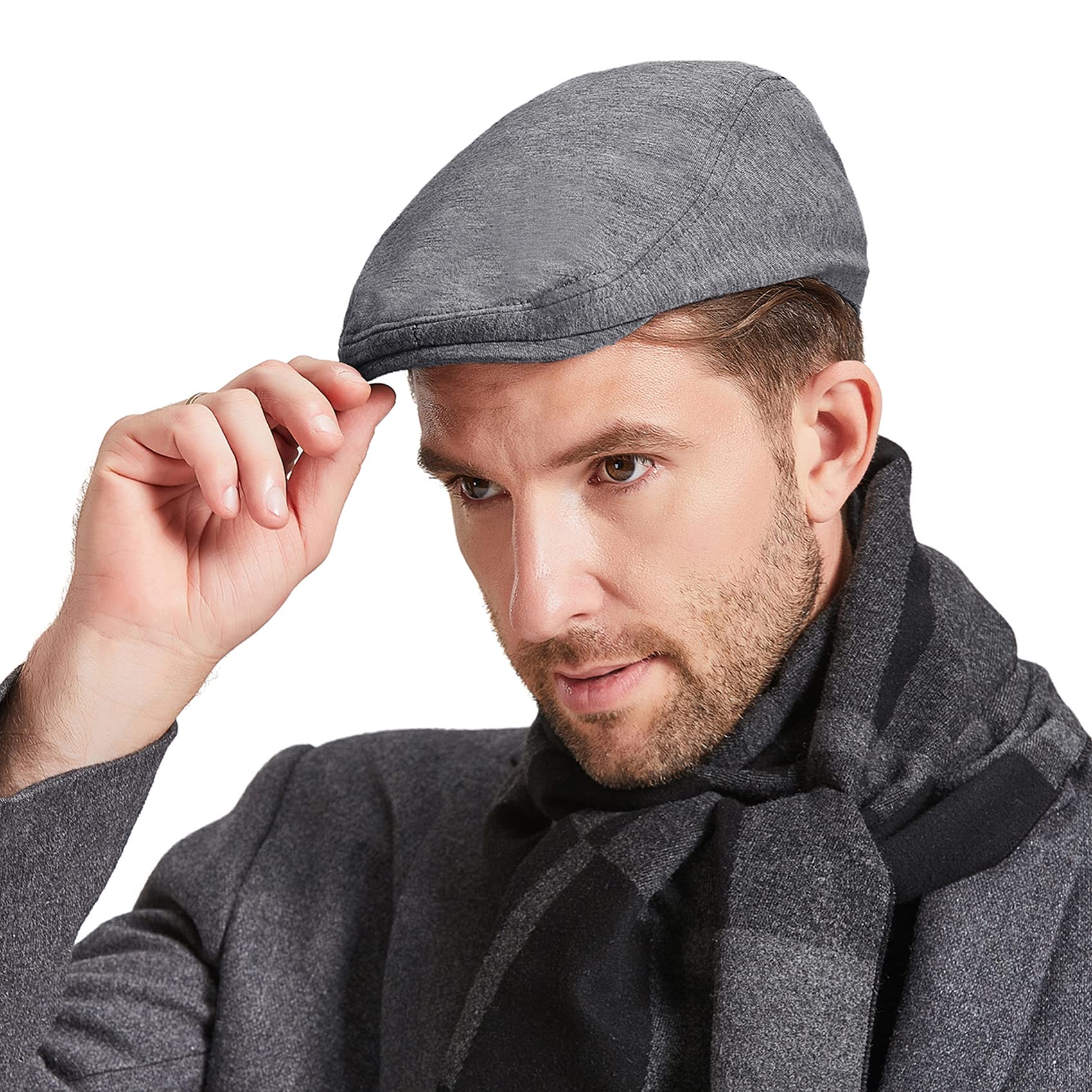 Durio Newsboy Hats for Men Soft Mens Flat Cap Cozy Beret Scally Cap for Men Irish Cabbie Hats Dark Grey