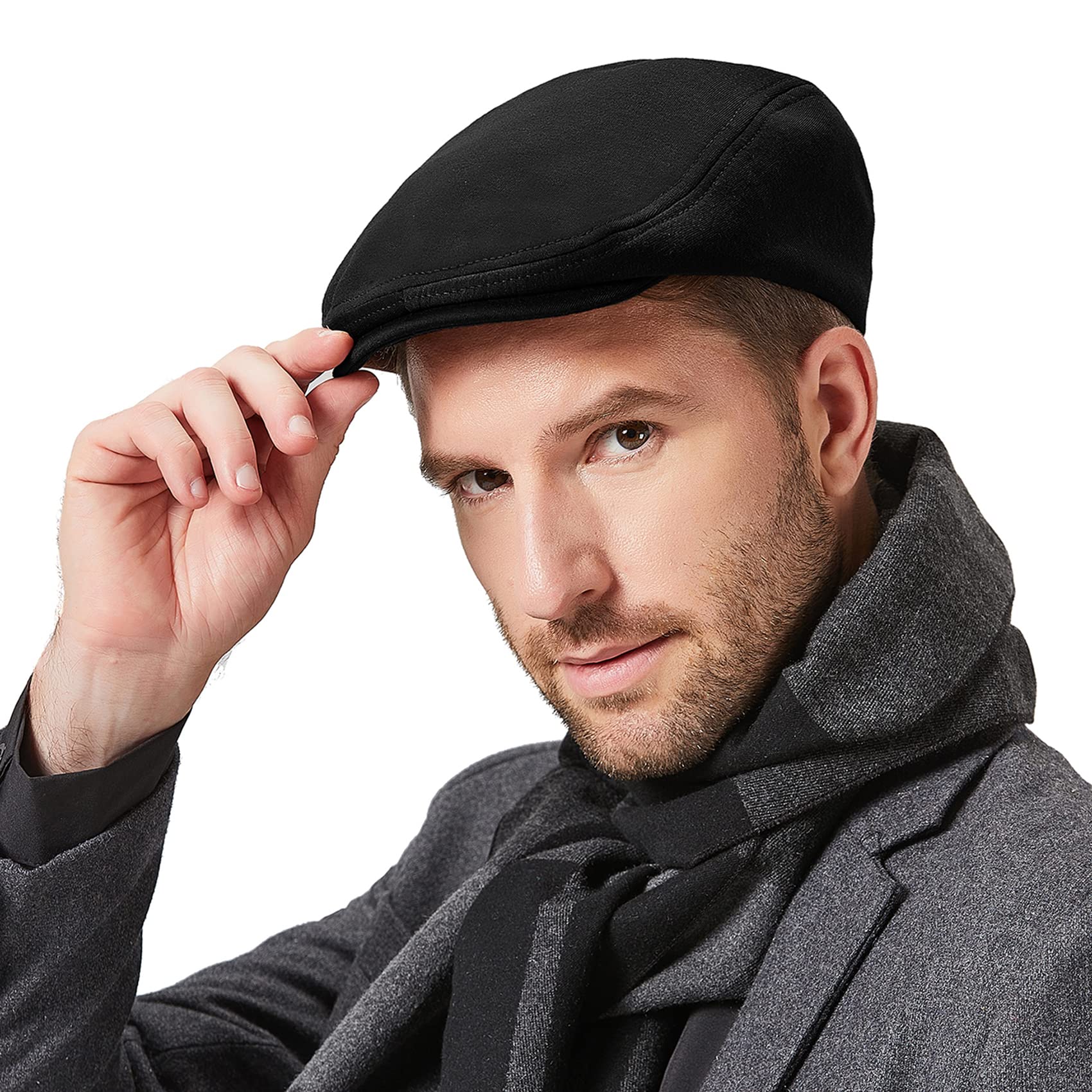 Durio Newsboy Hats for Men Soft Mens Flat Cap Cozy Beret Scally Cap for Men Irish Cabbie Hats Black