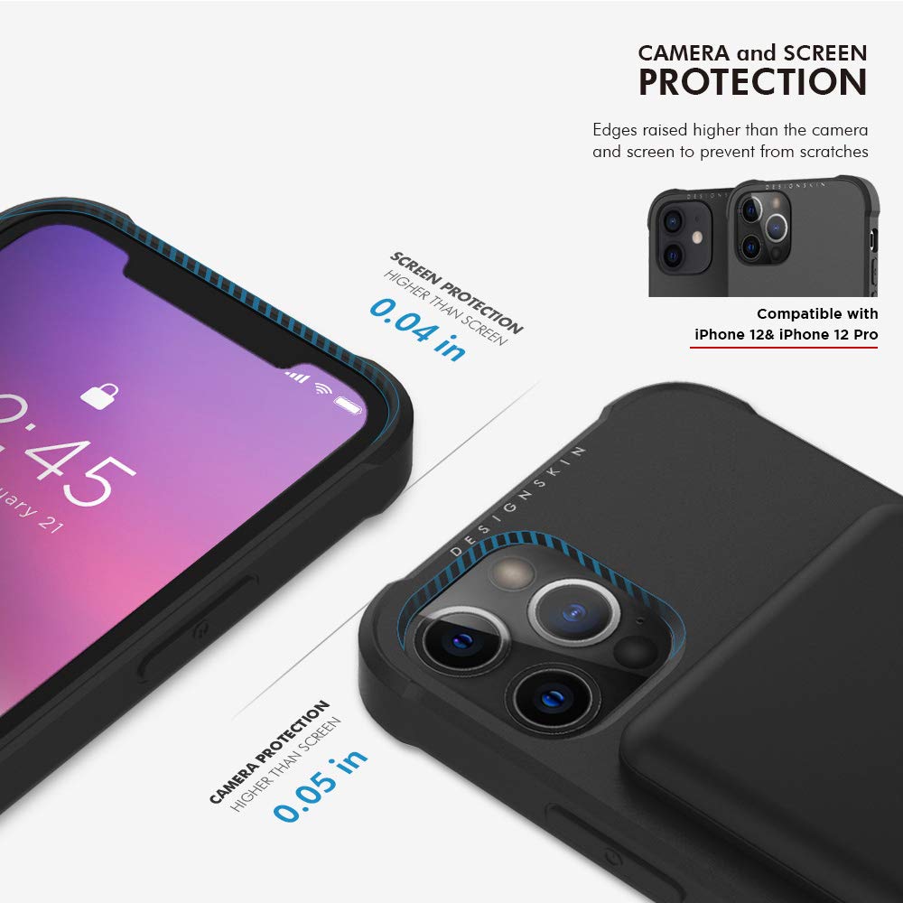 Design Skin Slider Designed for iPhone 12/12 Pro Case (2020), Card Storage Holder Heavy Duty Bumper Protection Cover Slim Wallet Cover Compatible with iPhone 12/12 Pro Case Black