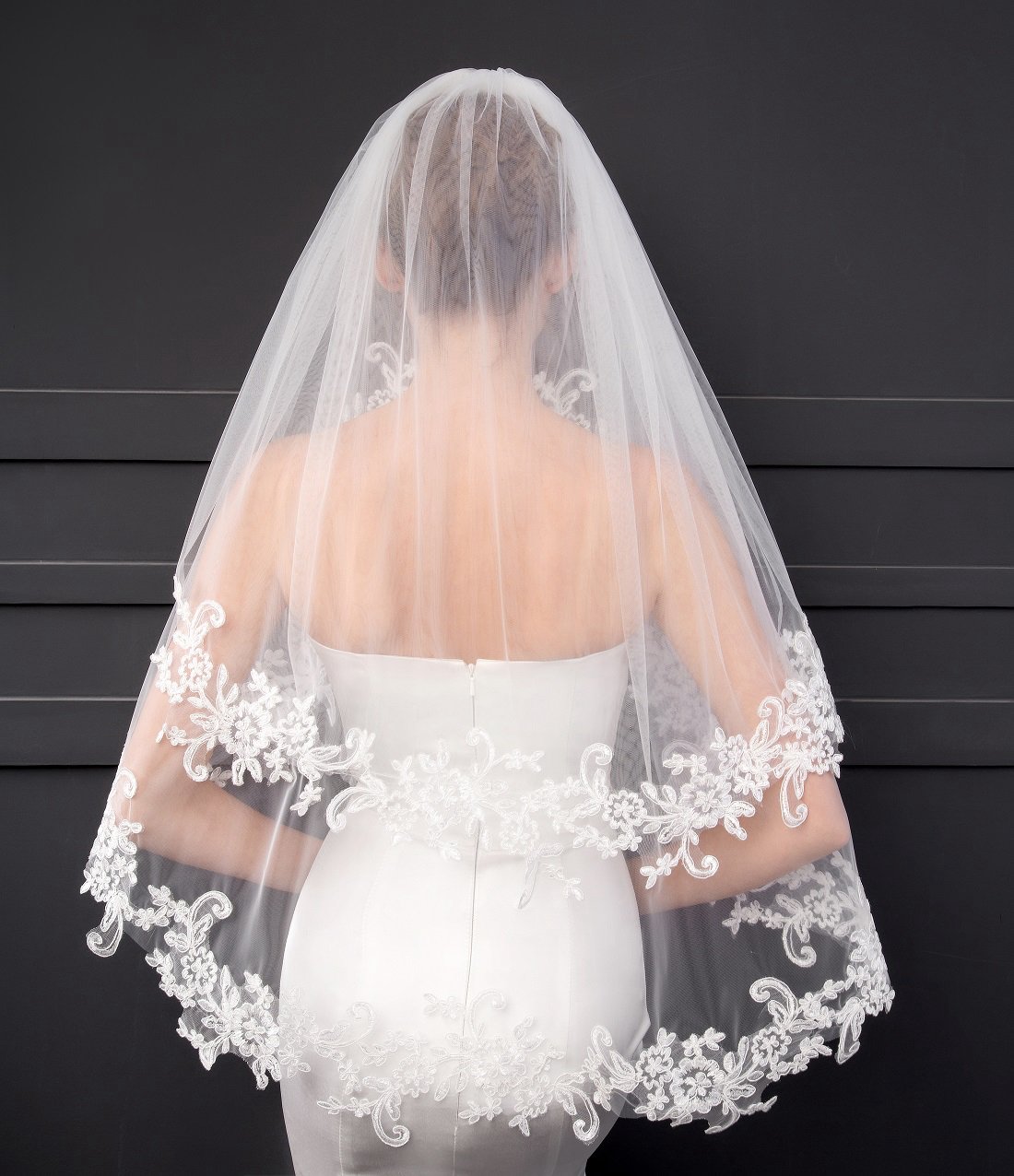 Cibelle Short 2 Tier Lace Bridal Wedding Veil For Bride White