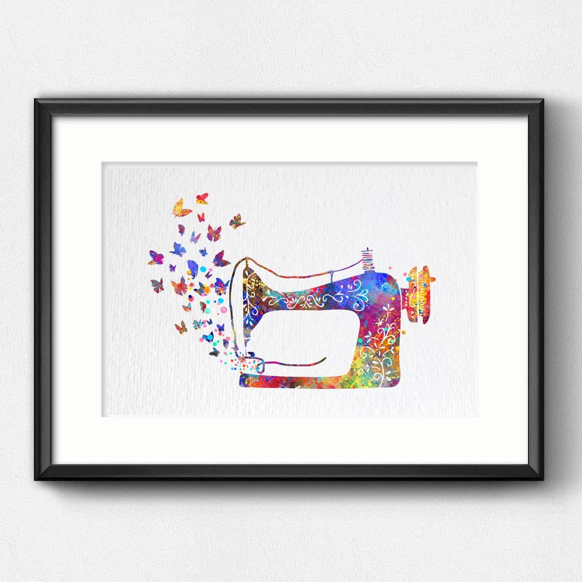 Dignovel Studios 8X10 Unframed Sewing Machine Butterfly Seamstress Sewing Watercolor Art Print Poster Housewarming Wall Giclee Office Home Decor DN533