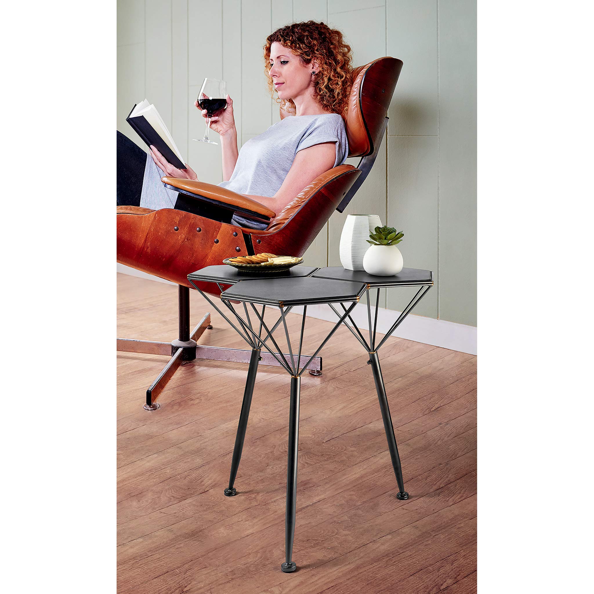 Design Toscano Geo Hex Honeycomb Modern Side Table, 24 Inches, black