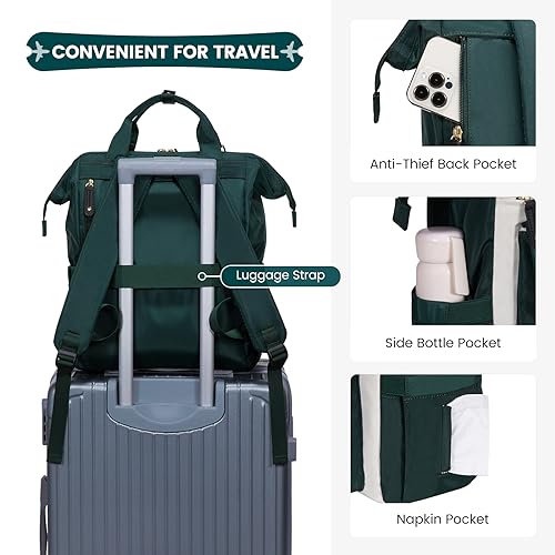 LOVEVOOK Laptop Backpack for Women, Teacher Nurse Bag Work Travel Computer Backpacks Purse,Water Resistant Daypack with USB Charging Port,Beige Green 15.6in