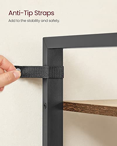 VASAGLE Bookshelf, 5-Tier Storage Rack with Steel Frame, for Living Room, Office, Study, Hallway, Industrial Style, Rustic Brown + Black, β11.8 x β31.5 x 60 inches