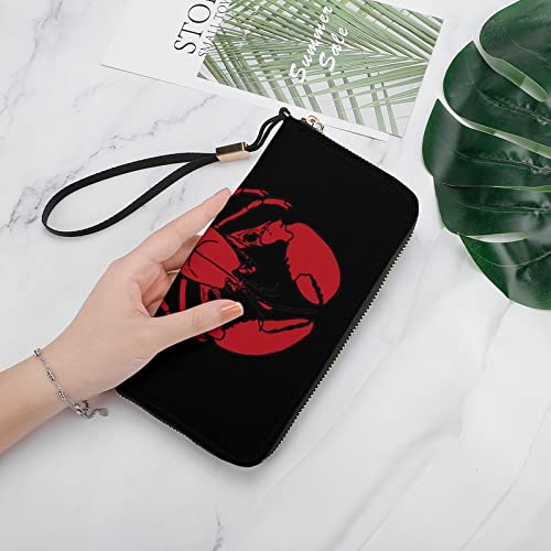 FunnyStar Red Lobster Women's Long RFID Hand Wallet Wristlet Clutch Purse PU Leather Handbag with Wrist Strap