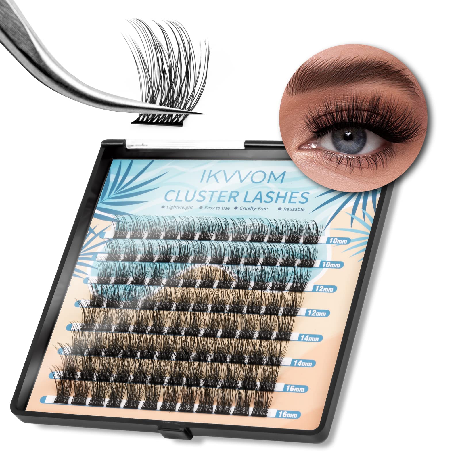 IKVVOM Lash Clusters DIY Eyelash Extensions 96Pcs Individual Cluster Lashes Volume Lash Extensions C Curl False Eyelashes Natural Wispy Soft Lashes (Glamour MIX)