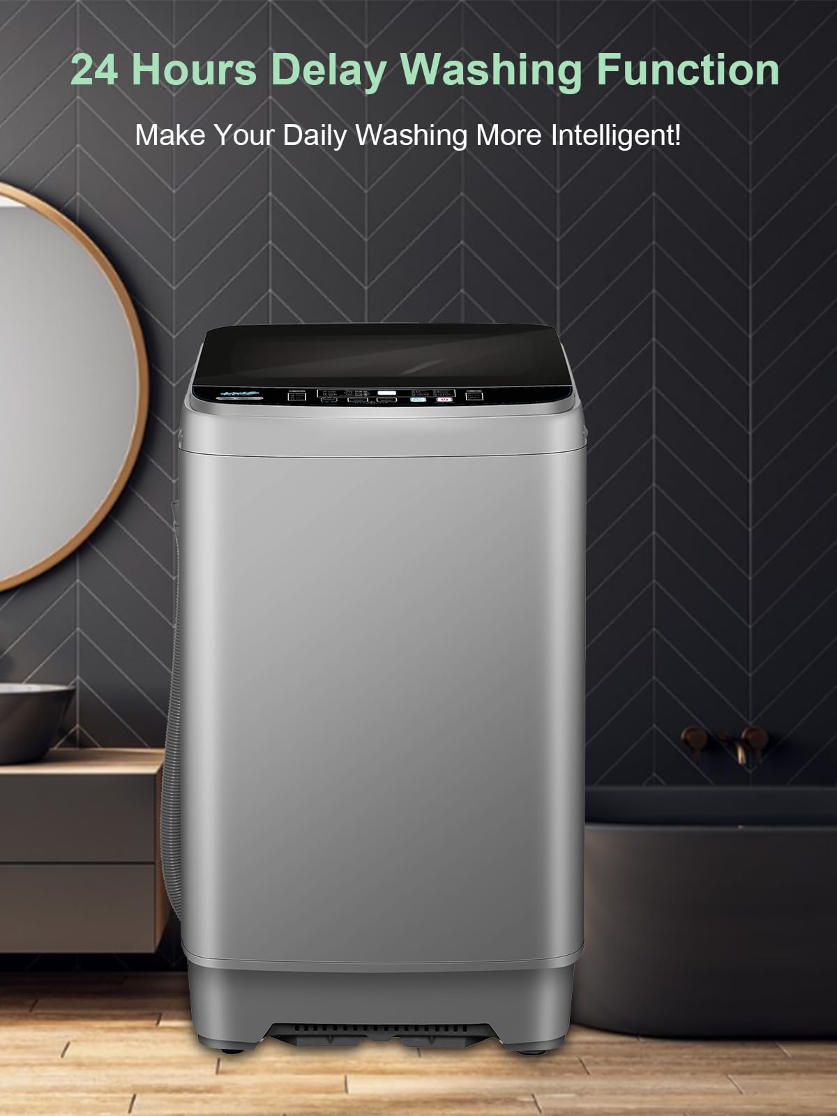 KRIB BLING 25 lbs Full Automatic Washing Machine with LED Display Compact Washing Machine with Drain Dump, 10 Wash Programs and 8 Water Levels Ideal for Dorms, Apartments, RV, Grey
