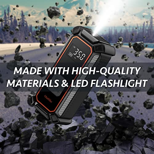 OlarHike Portable Tire Inflator - Air Compressor for Car Tires with Automatic Shutoff - 120 psi Digital Pressure Gauge and Emergency LED Light - Cordless and Compact Automotive Pump - Black and Orange