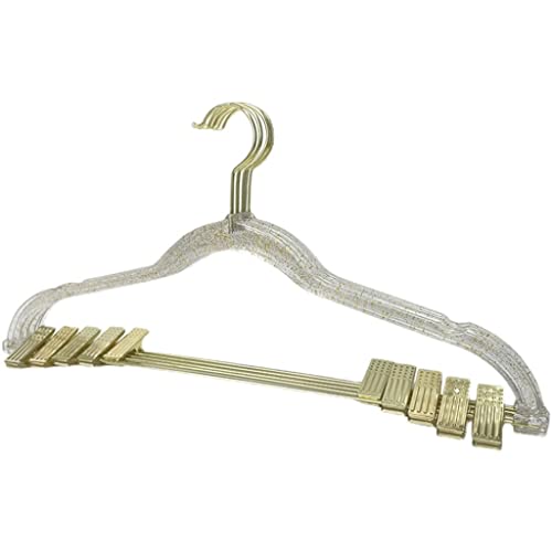 IULJH Transparent Hanger Gold Powder Crystal Suit Hanger Adjustable Trouser Rack Seamless Pants Clip