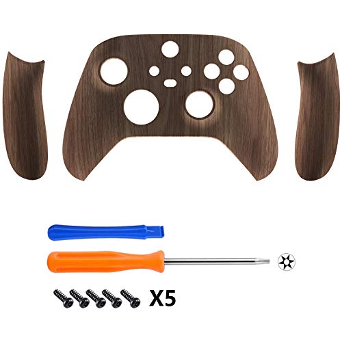 eXtremeRate Side Rails Grips Shell for Xbox Core Wireless Controller, Wood Grain Replacement Part Front Housing Cover Handles Faceplate for Xbox Series X & S Controller [Controller Excluded]