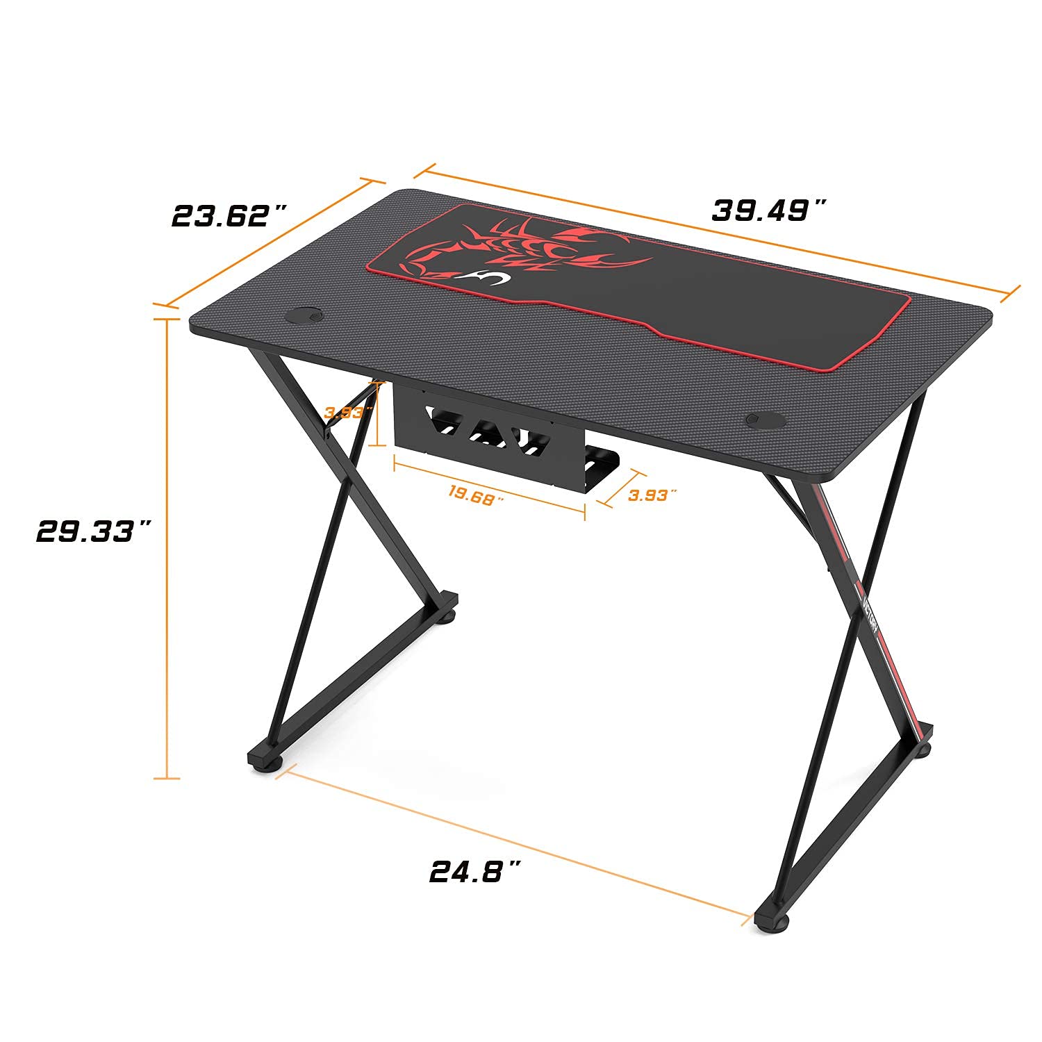 DESIGNA 39'' Gaming Desk, X-Shape Computer Desk with Free Mouse pad, Cup Holder& Headphone Hook & Controller Stand, Gamer Workstation for Home Office, Black