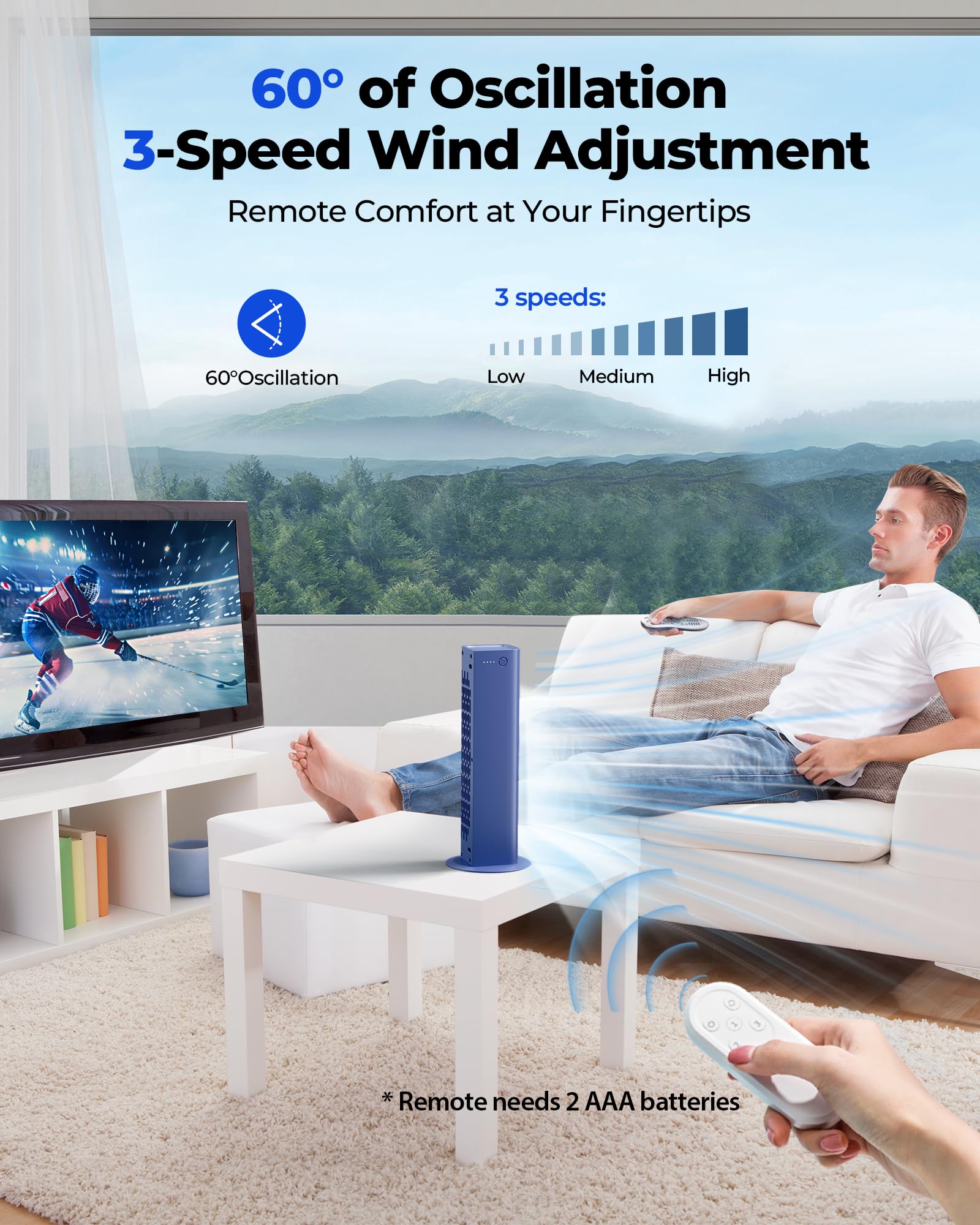 Lygee Desk Fan 3-Speed Oscillating Bladeless Desktop Cooling Fan with Remote, Office Home Bedroom Cooling Companion, Upright Flat-Lying or Wall-Mounted