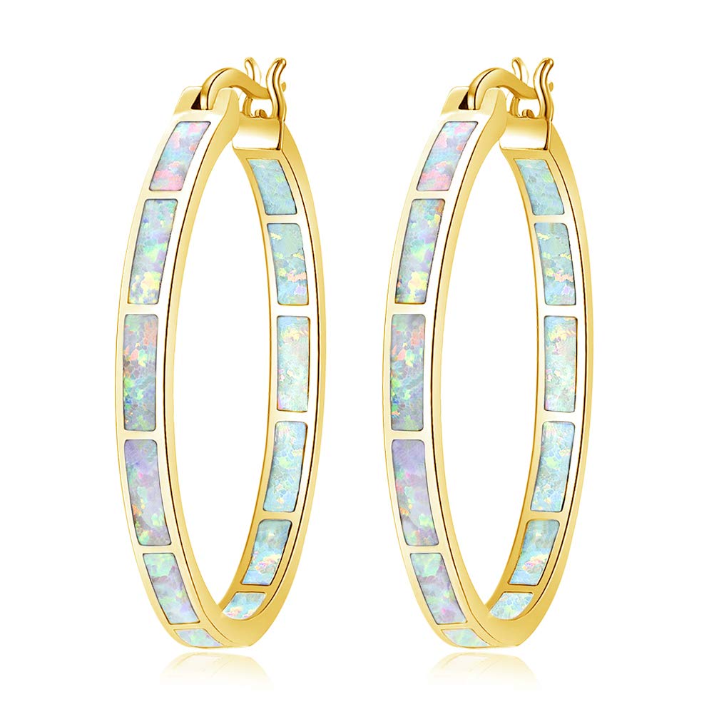 CiNily Big Gold Hoop Earrings Womens Opal Jewelry 14K Yellow Gold Plated Yellow Large Gemstone Earrings 32mm