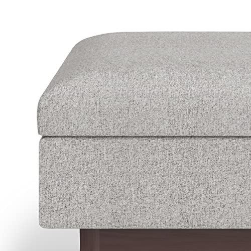 SIMPLIHOME Owen 34 Inch Wide Mid Century Modern Rectangle Coffee Table Lift Top Storage Ottoman in Upholstered Cloud Grey Polyester Fabric, For the Living Room