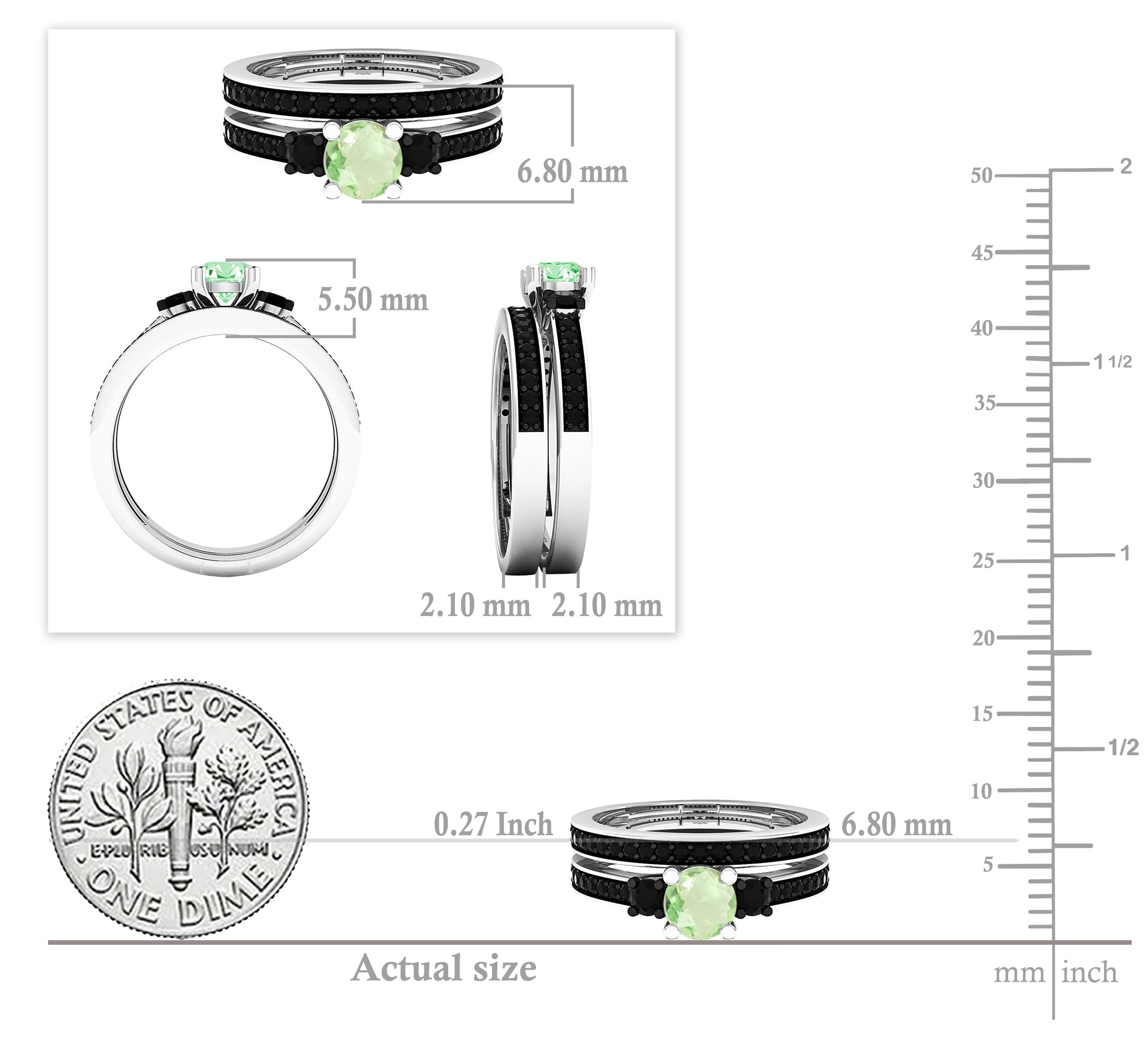 Dazzlingrock Collection 5 mm Round Peridot & Black Diamond 3 Stone Ring Set in 925 Sterling Silver Size 9