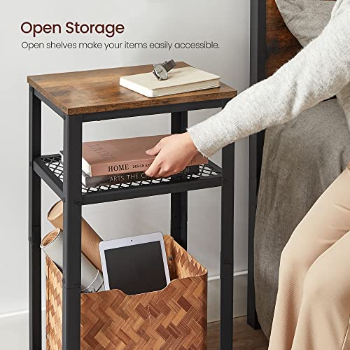 VASAGLE Tall Side Table, Telephone Table, End Table with 2 Mesh Shelves, for Living Room, Bedroom, Home Office, 11.8 x 15.7 x 29.5 Inches, Rustic Brown and Black ULET75BXV1