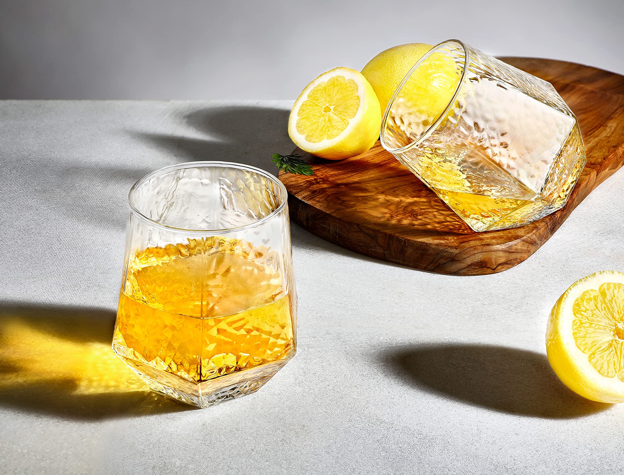 Diamond Glasses - Stemless Wine Glass Set of 6 - Geometric Tilting Design - Rolling Whiskey Glasses - Stem Less Anti Rocking Cup Diamonds Shaped - Tilted Glassware Drinking Tumblers for Wiskey/Wine