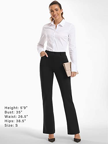 Stelle Women's Bootcut Dress Pants Business Casual 31" Stretchy Work Pants with Pockets Pull On Regular Slacks for Office (Black, Large)